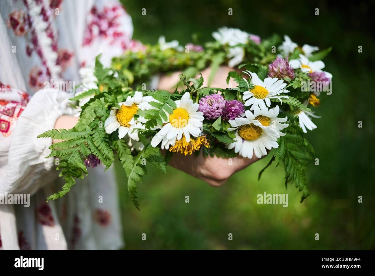 Summer Solstice Day, Midsummer, Litha holiday. Flowers wreath Stock ...