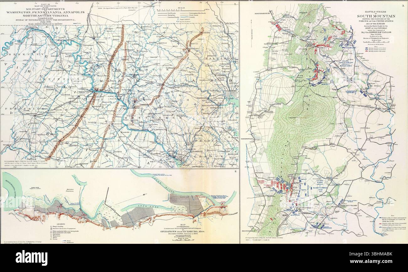 Historical map detailing the troop movements of Union and Confederate ...