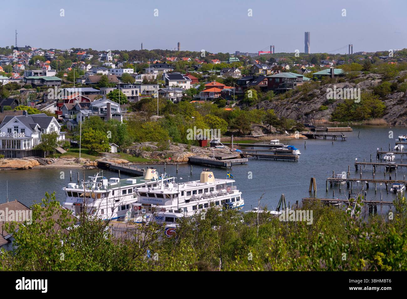 Archipelago ferry at terminal Saltholmen harbour peninsula ...