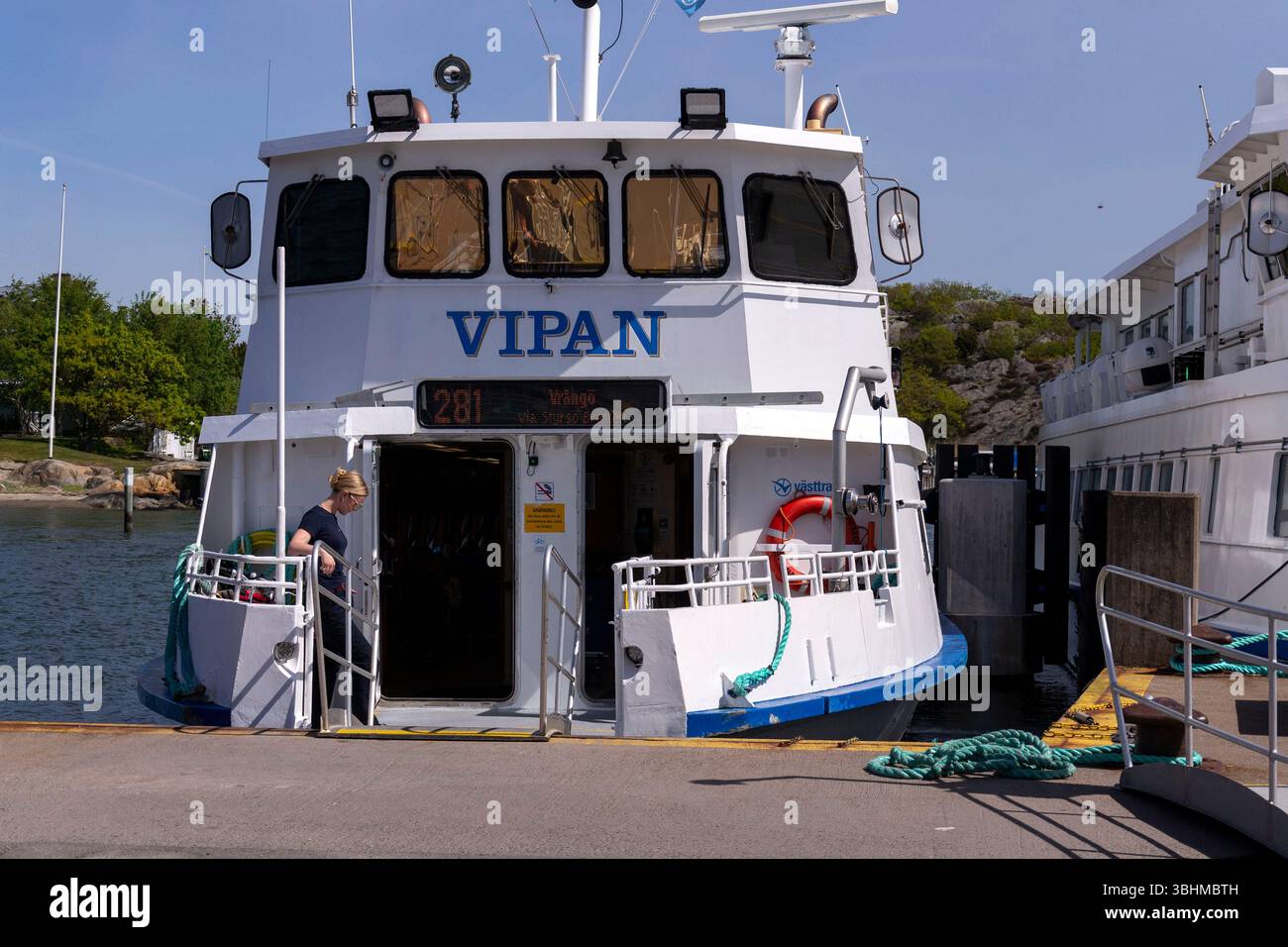 Archipelago ferry at terminal Saltholmen harbour peninsula ...