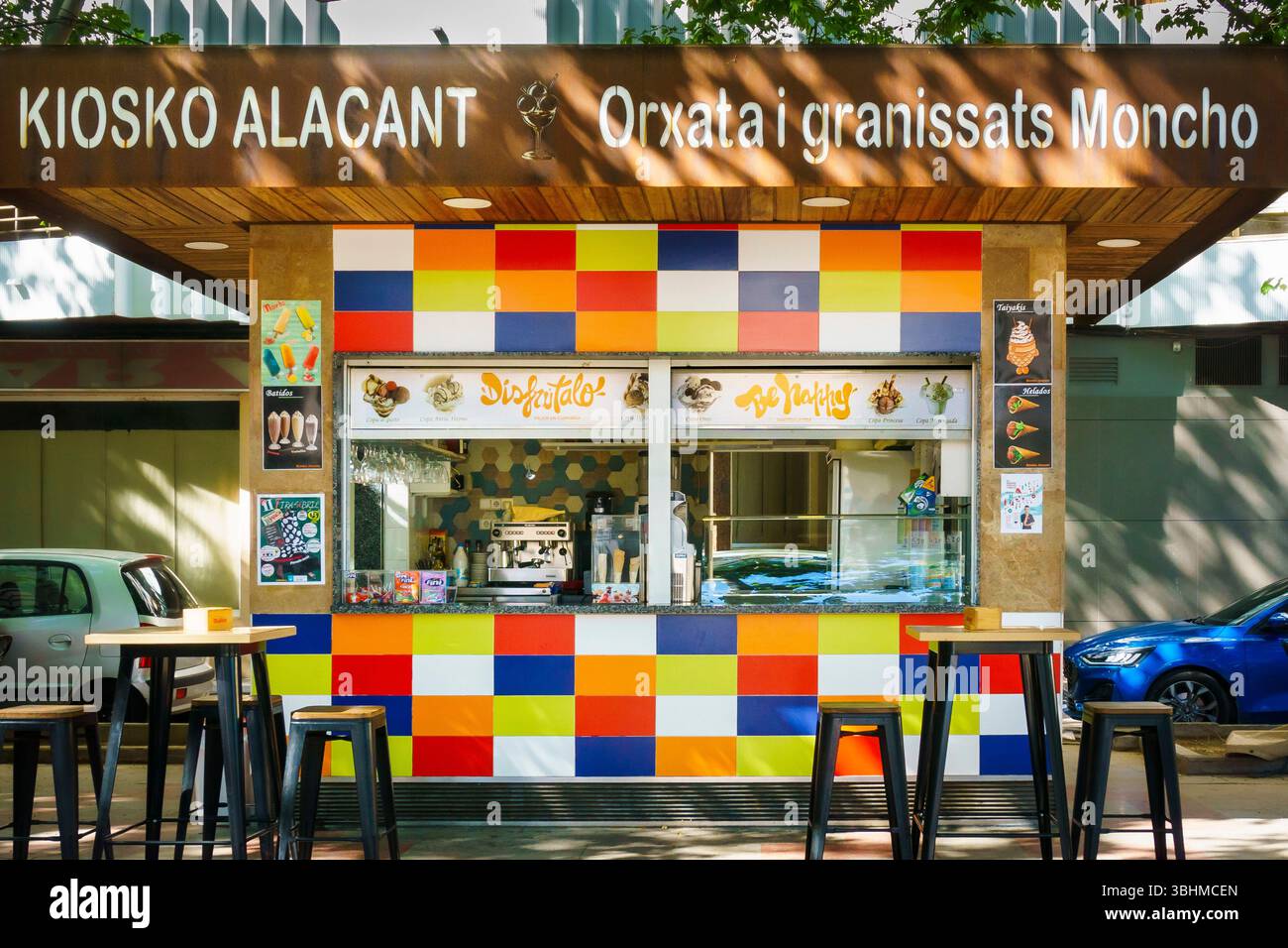 Spanish kiosk in Oliva, Valencia serving ice cream, coffee, drinks and ...