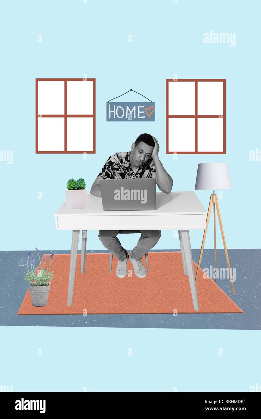 Sketch template design 3D photo collage composite of young man sit ...