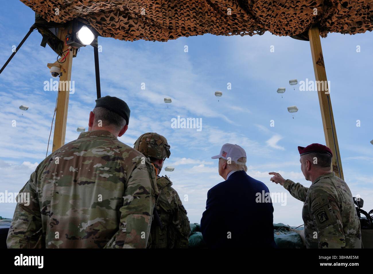 President Donald Trump observes military demonstrations at Fort Bragg ...