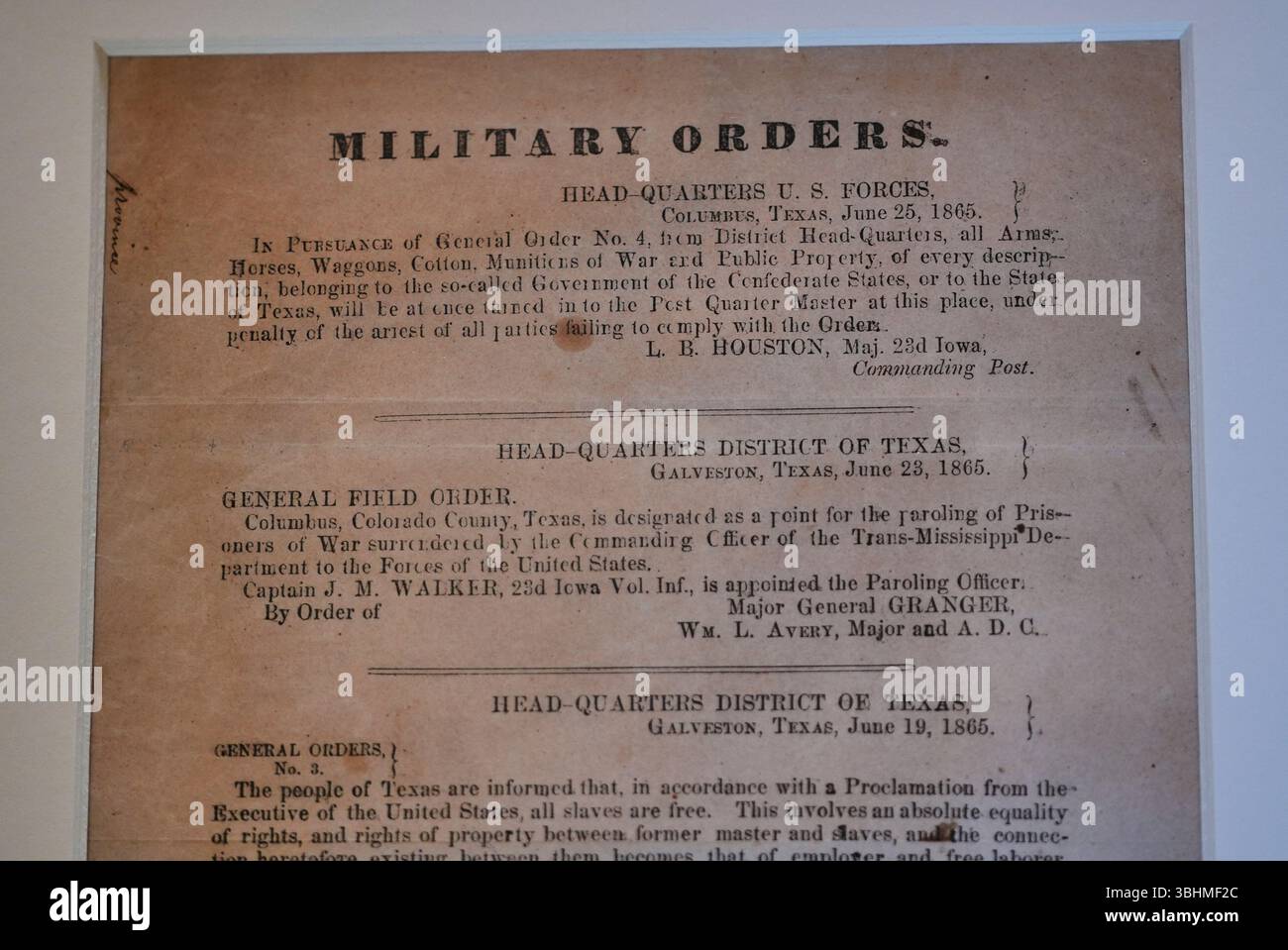 A view of a section of the 1865 Juneteenth General Order No. 3 that is ...