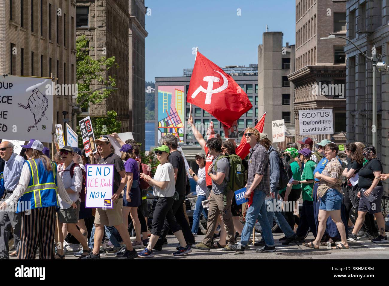 June 9, 2025, Seattle, Washington, USA: Protesters walk toward Seattle ...