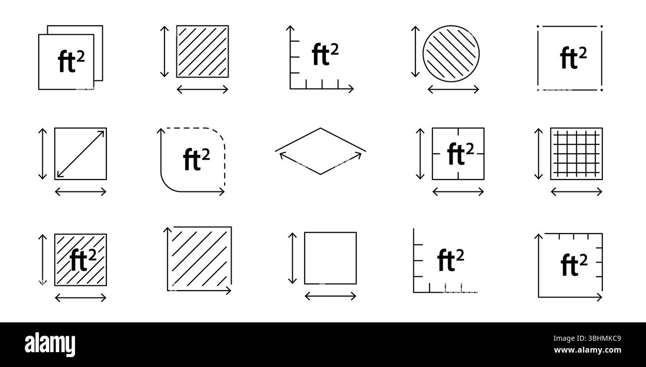 High quality outline icon with FT2 symbol. Square feet unit ...