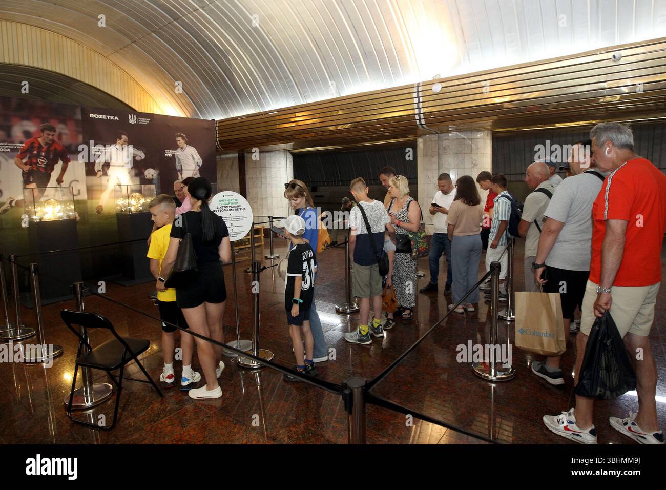 People look at the three Ballon d’Or awards won by Ukrainian footballers (Oleh Blokhin in 1975 ...