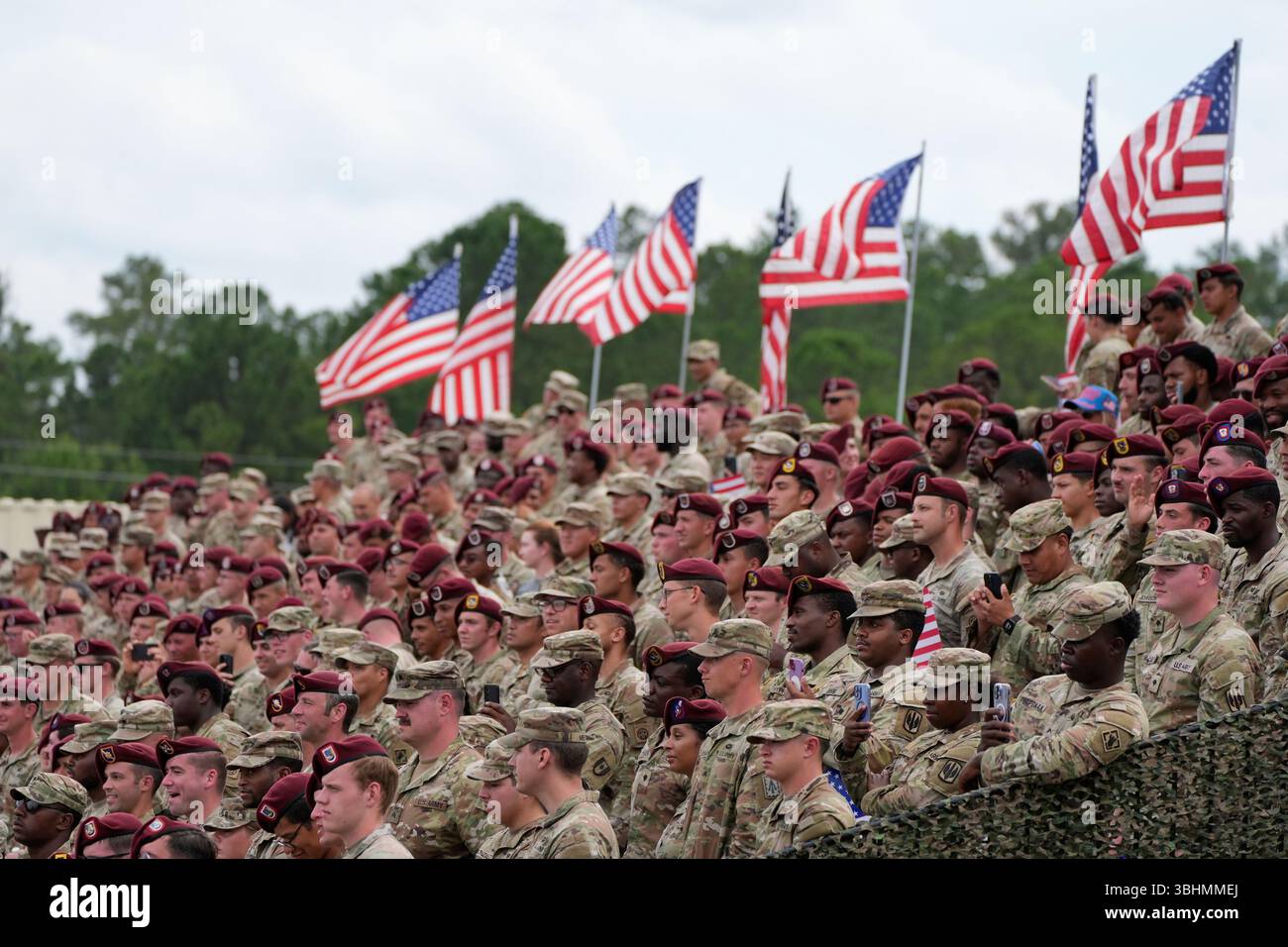 Army soldiers listen as President Donald Trump speaks at Fort Bragg ...