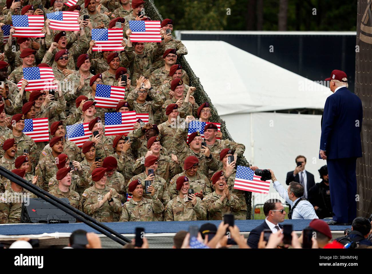 President Donald Trump arrives at the America 250 celebration at Fort ...