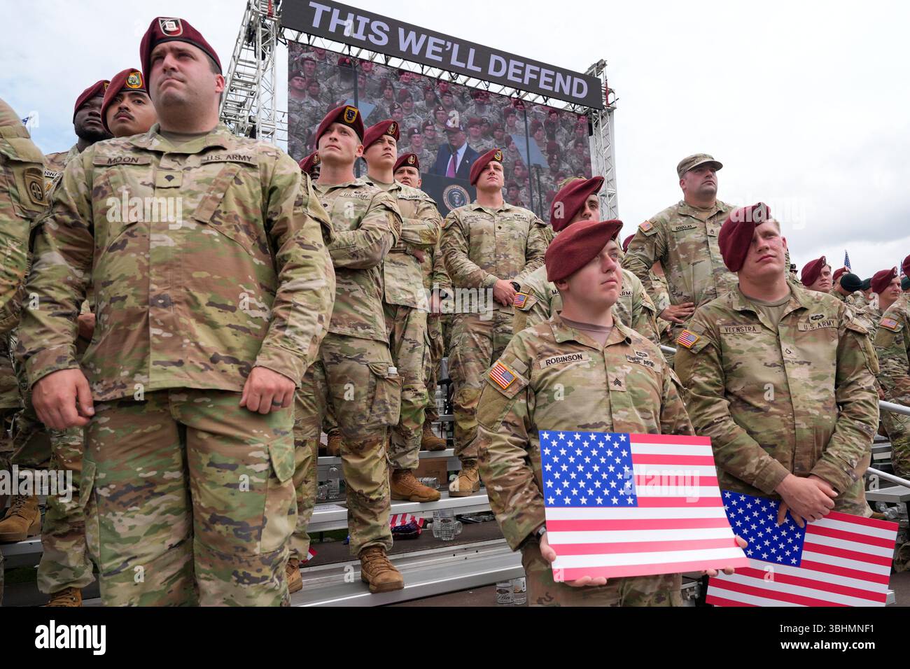 Army soldiers listen as President Donald Trump speaks at Fort Bragg ...