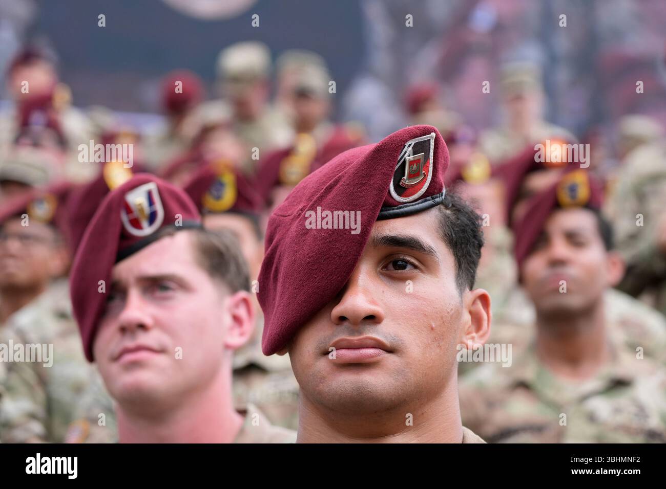 Army soldiers listen as President Donald Trump speaks at Fort Bragg ...