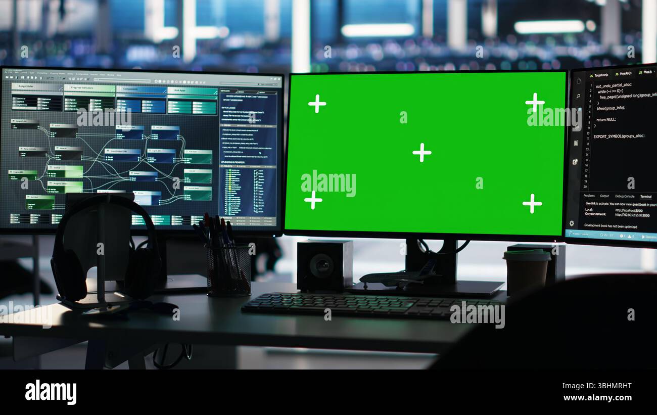 Visual programming systems on green screen PC in data center tracking infrastructure performance ...