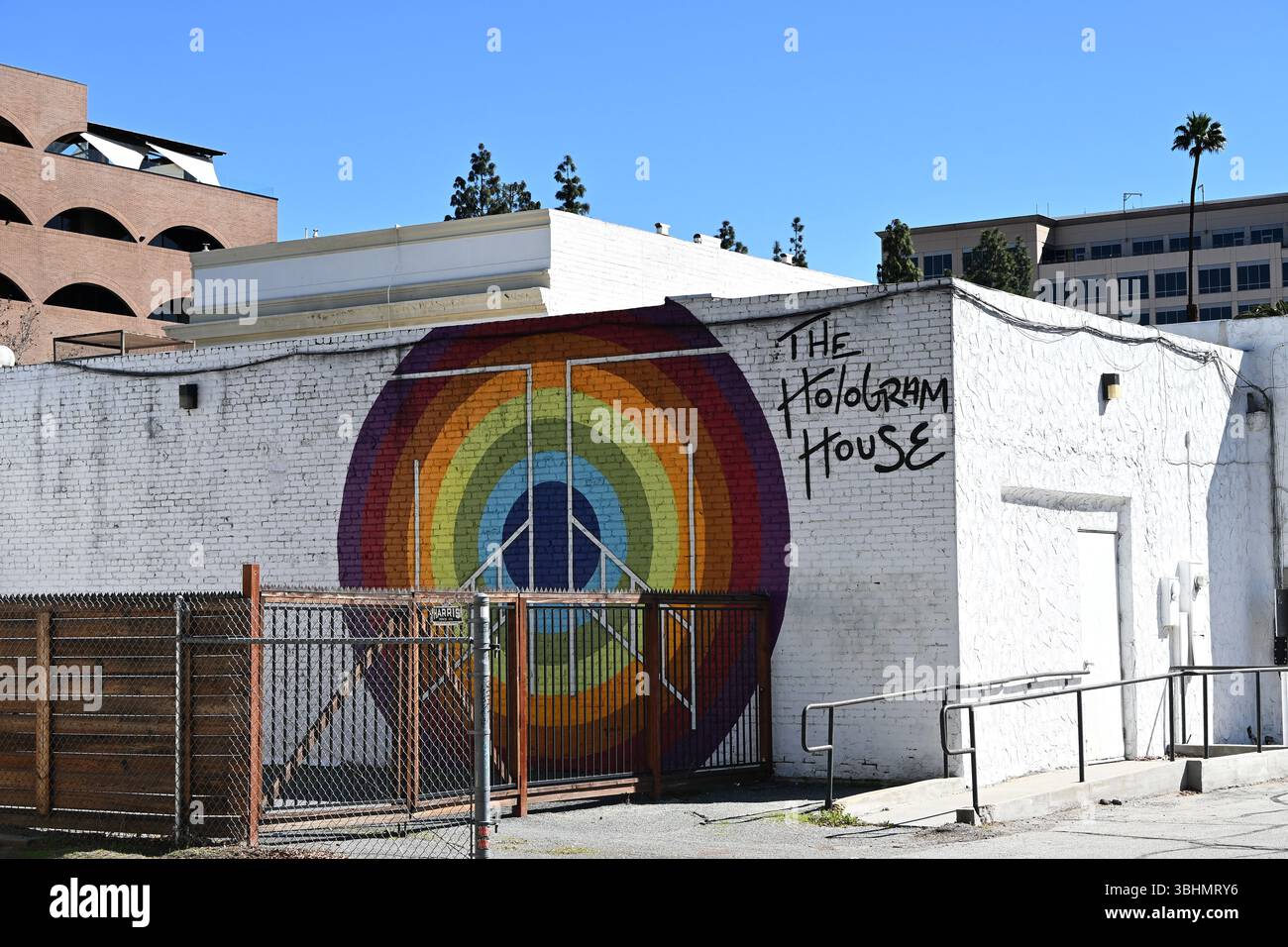 RIVERSIDE, CALIFORNIA - 23 FEB 2025: Sign at the Hologram House an ...