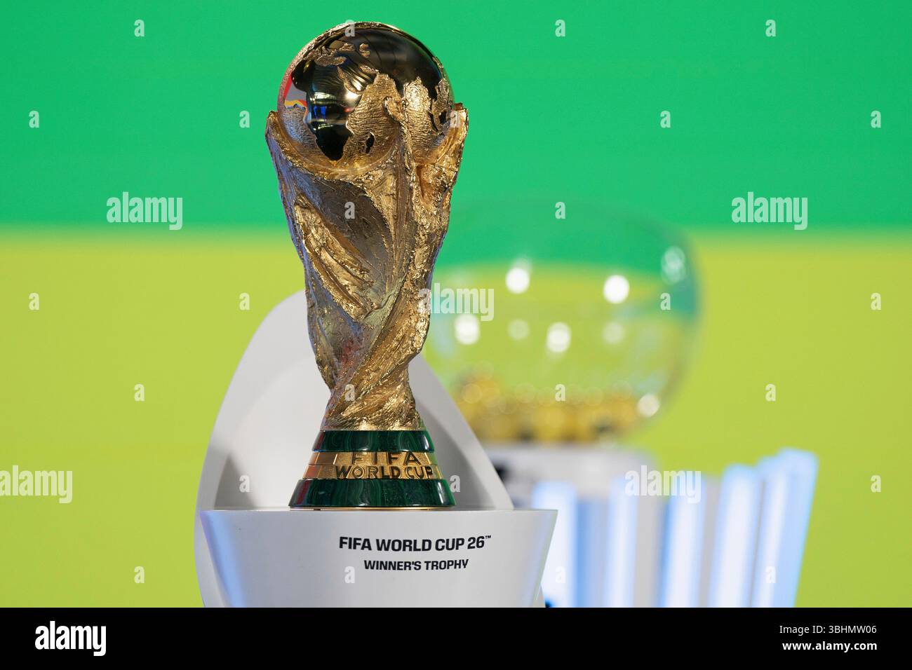 FILE - The World Cup trophy is displayed before the UEFA Preliminary ...