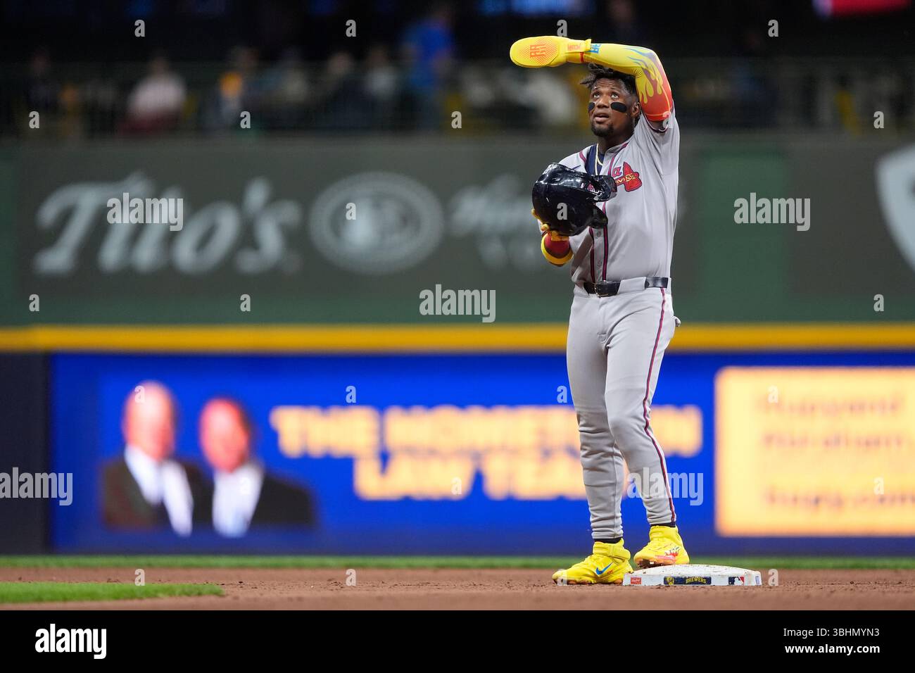 Atlanta Braves' Ronald Acuña Jr. looks on during a baseball game ...