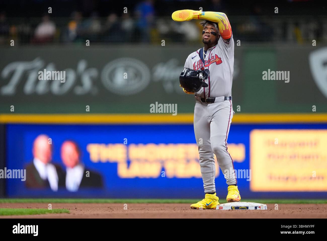 Atlanta Braves' Ronald Acuña Jr. looks on during a baseball game ...
