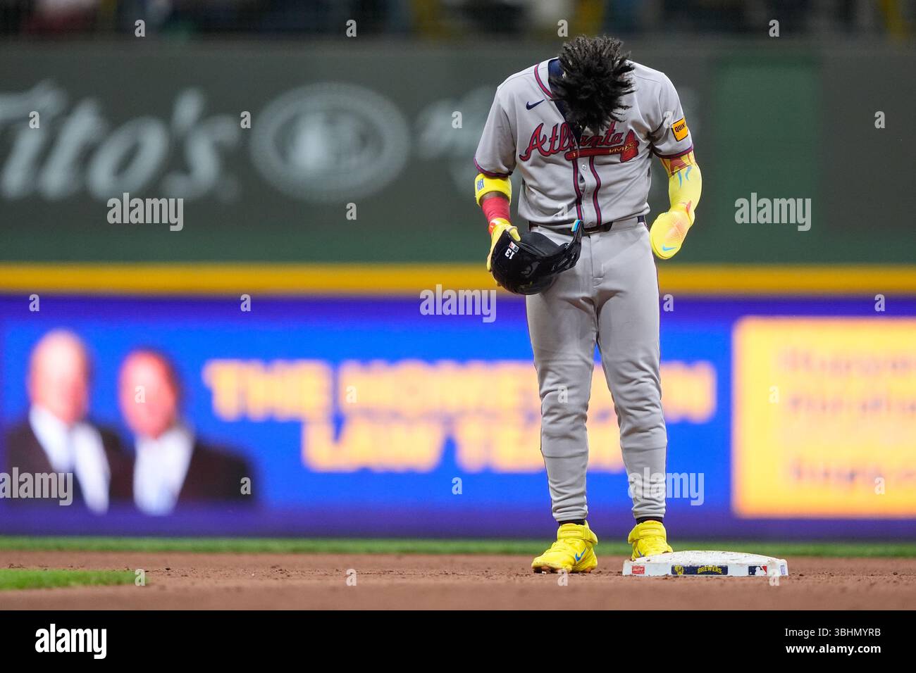 Atlanta Braves' Ronald Acuña Jr. looks on during a baseball game ...