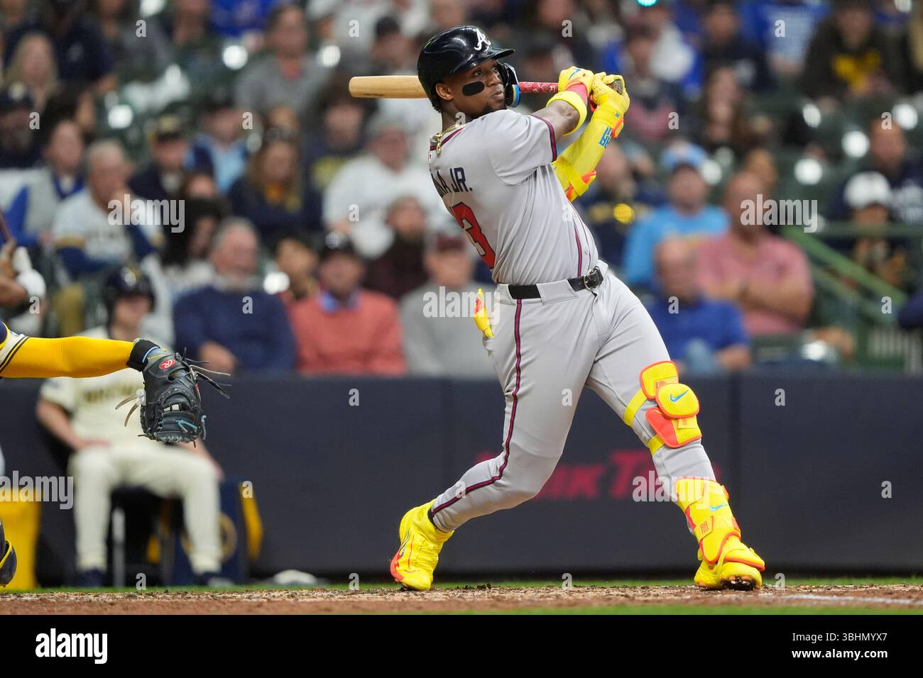 Atlanta Braves' Ronald Acuña Jr. hits a home run during a baseball game ...
