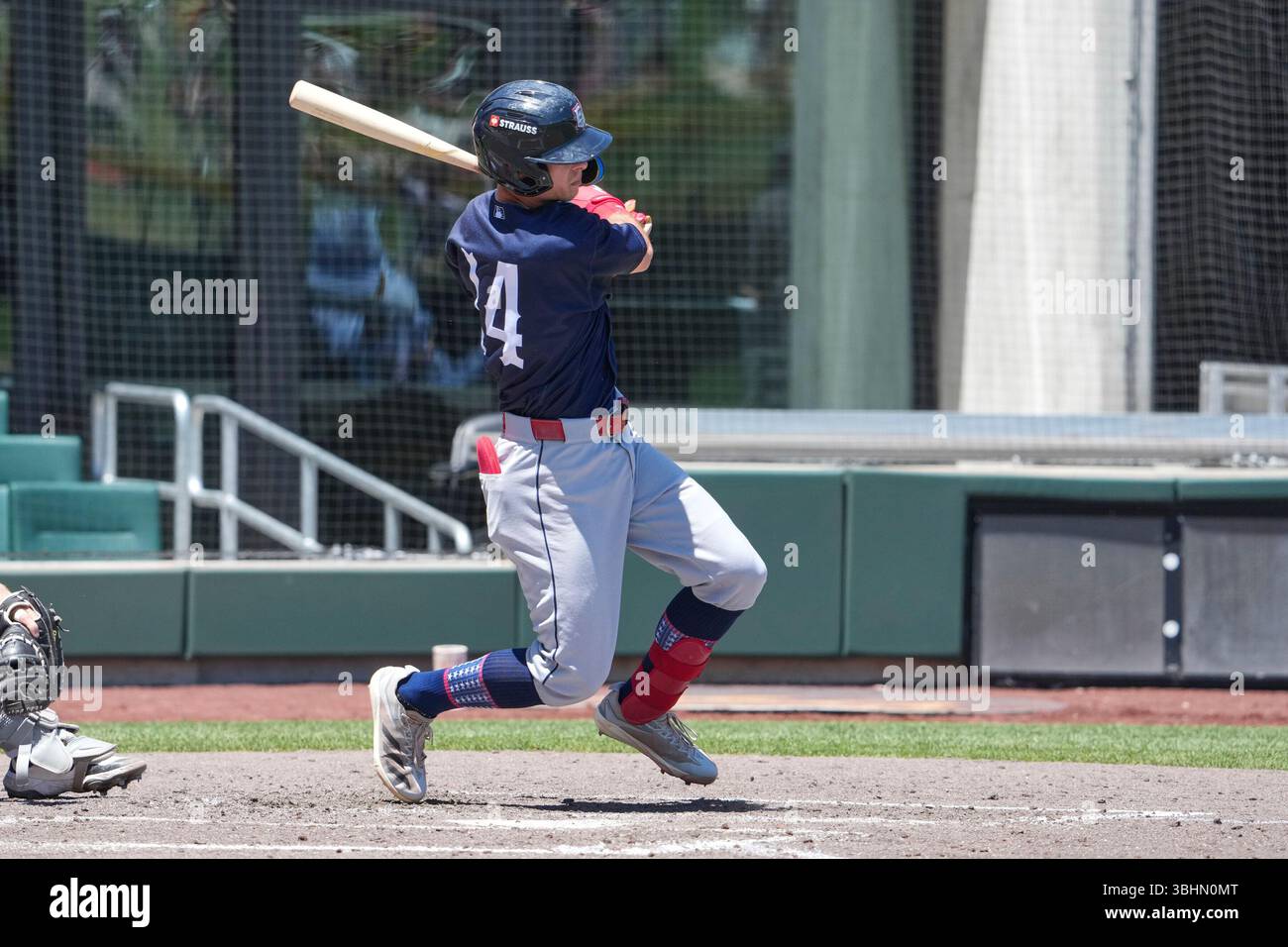 June 9 2025: Round Rock shortstop Michael Helman (13) gets a hit during ...