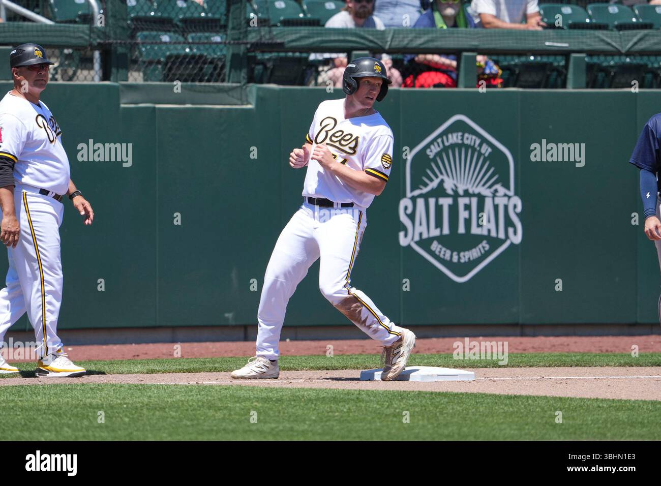 South Jordan UT, USA. 9th June, 2025. Salt Lake left fielder Tucker ...