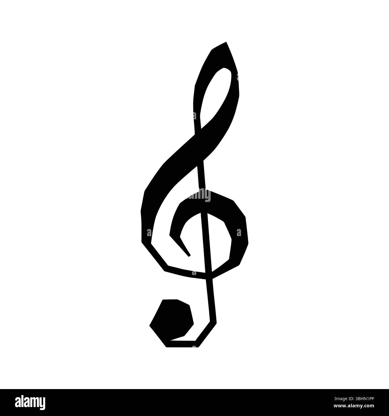 A stylized, geometric treble clef, in solid black, against a white ...