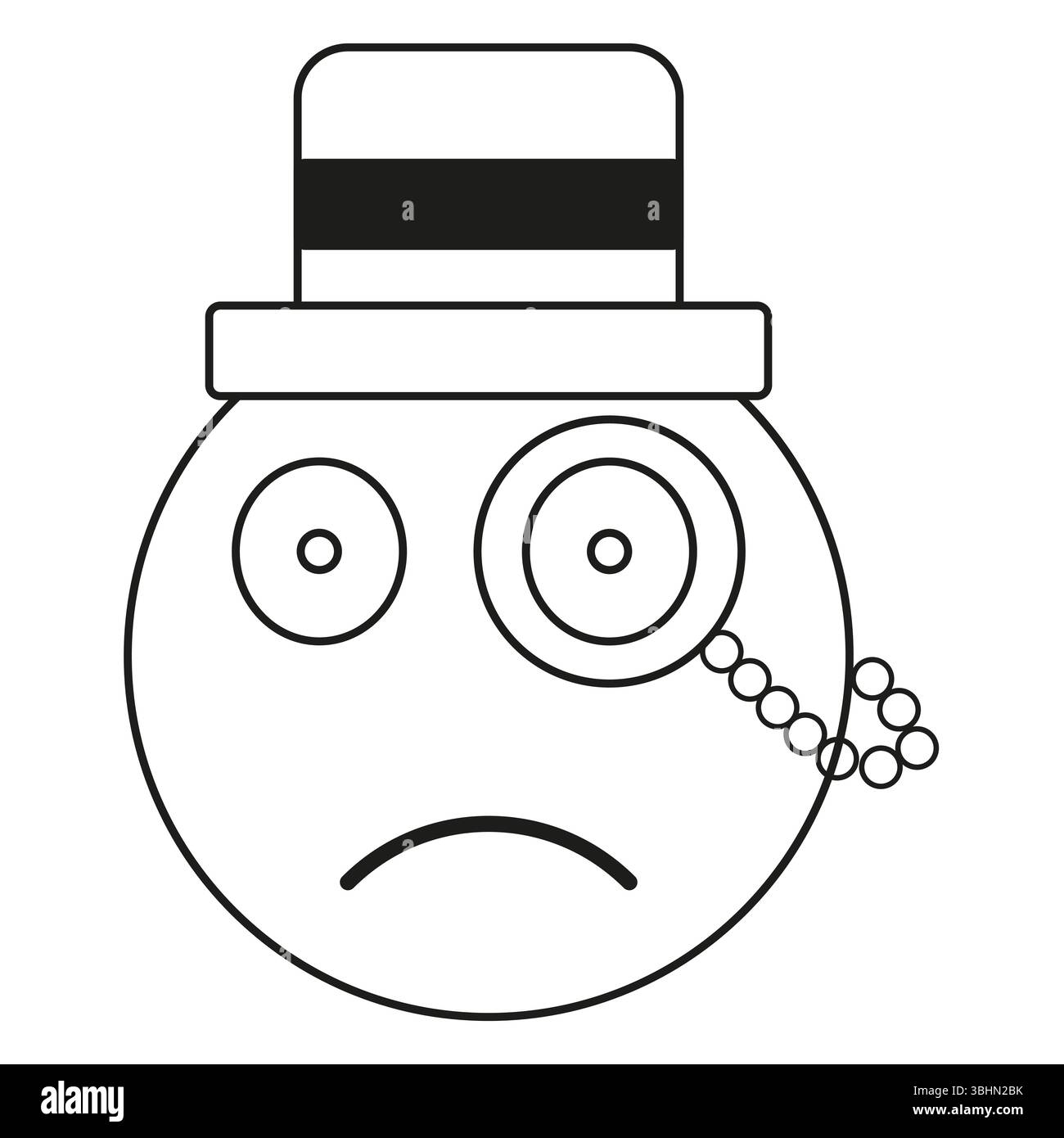 Monocle face icon. Sad emoji expression. Vector retro character. Hat ...