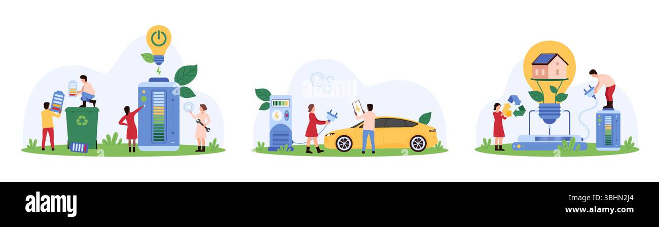 Eco friendly power energy, battery charging and disposal set. Tiny ...