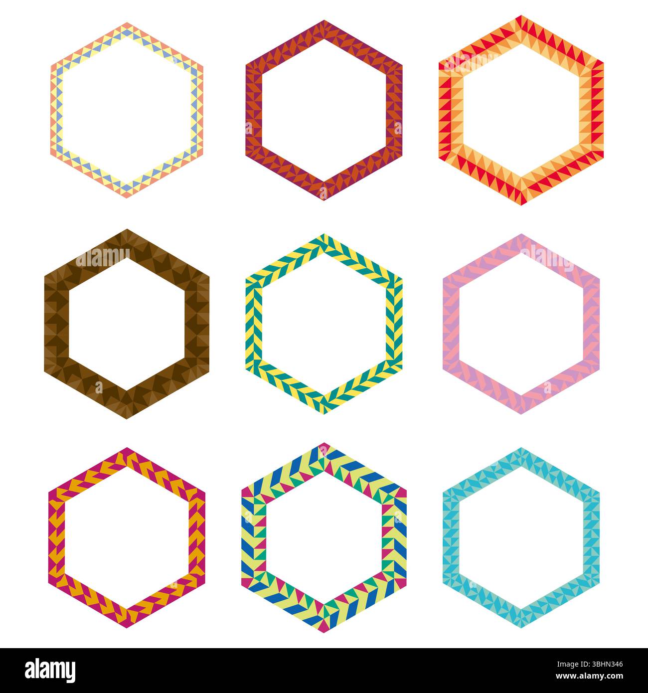 Hexagon vector icon. Patterned frame symbol. Colorful border design ...