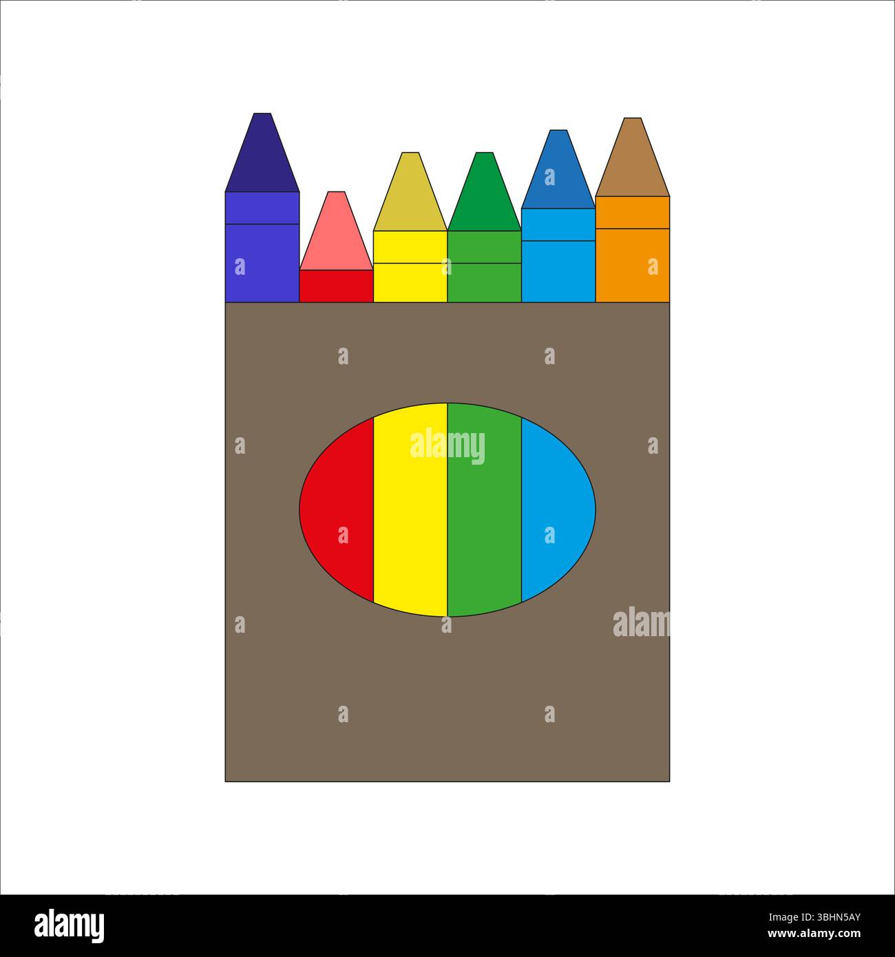 Crayons set icon. Color pencil symbol. Brown box holder. Vector crayons ...