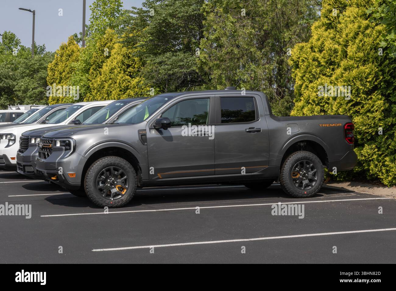 Zionsville - June 10, 2025: Ford Maverick Tremor pickup display at a ...