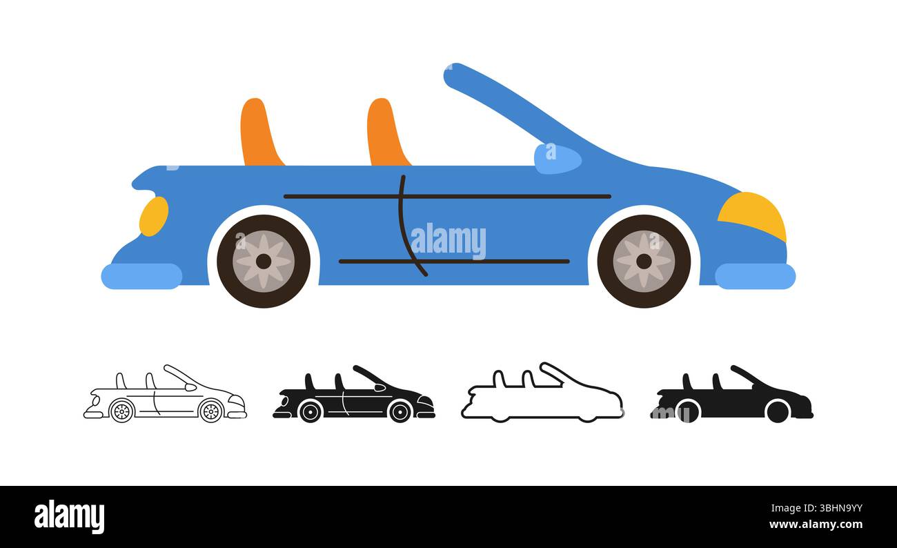 Car cabriolet icon symbol cartoon set. Hand drawn cute automobile car ...