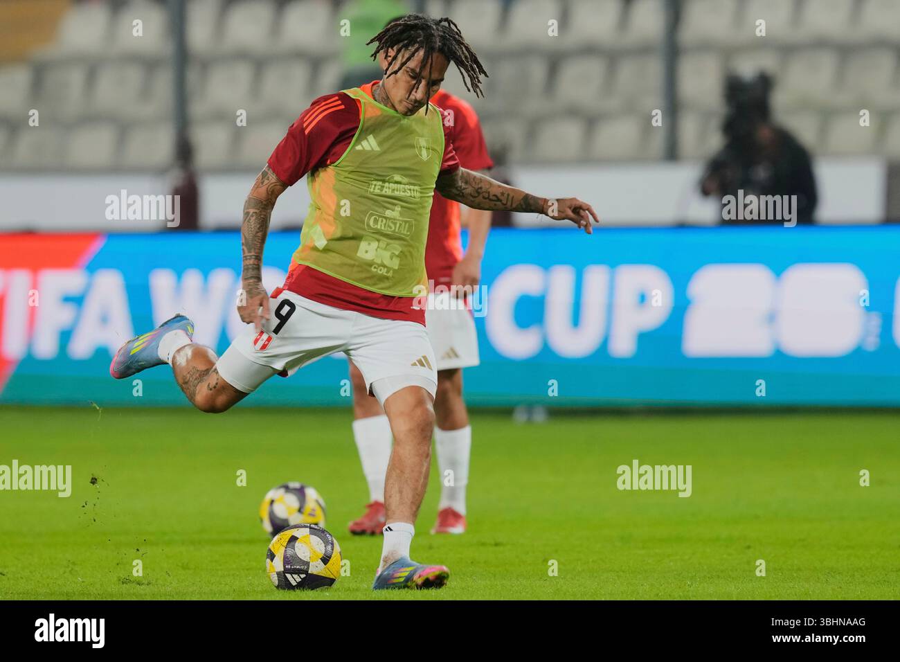 Peru's Paolo Guerrero warms up prior to a qualifying soccer match ...