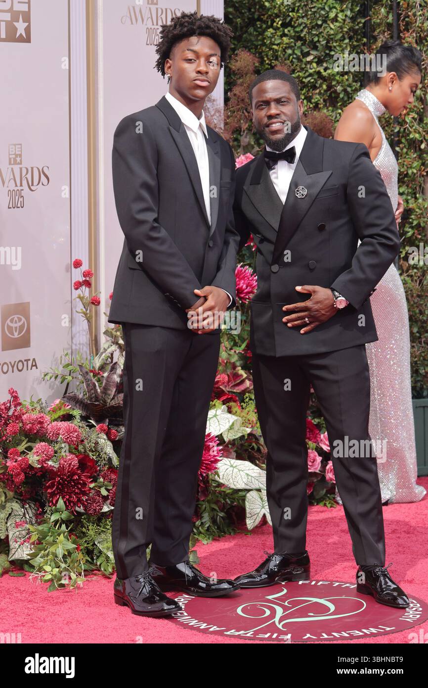 Hendrix Hart and Kevin Hart attend the 2025 BET Awards at Peacock ...