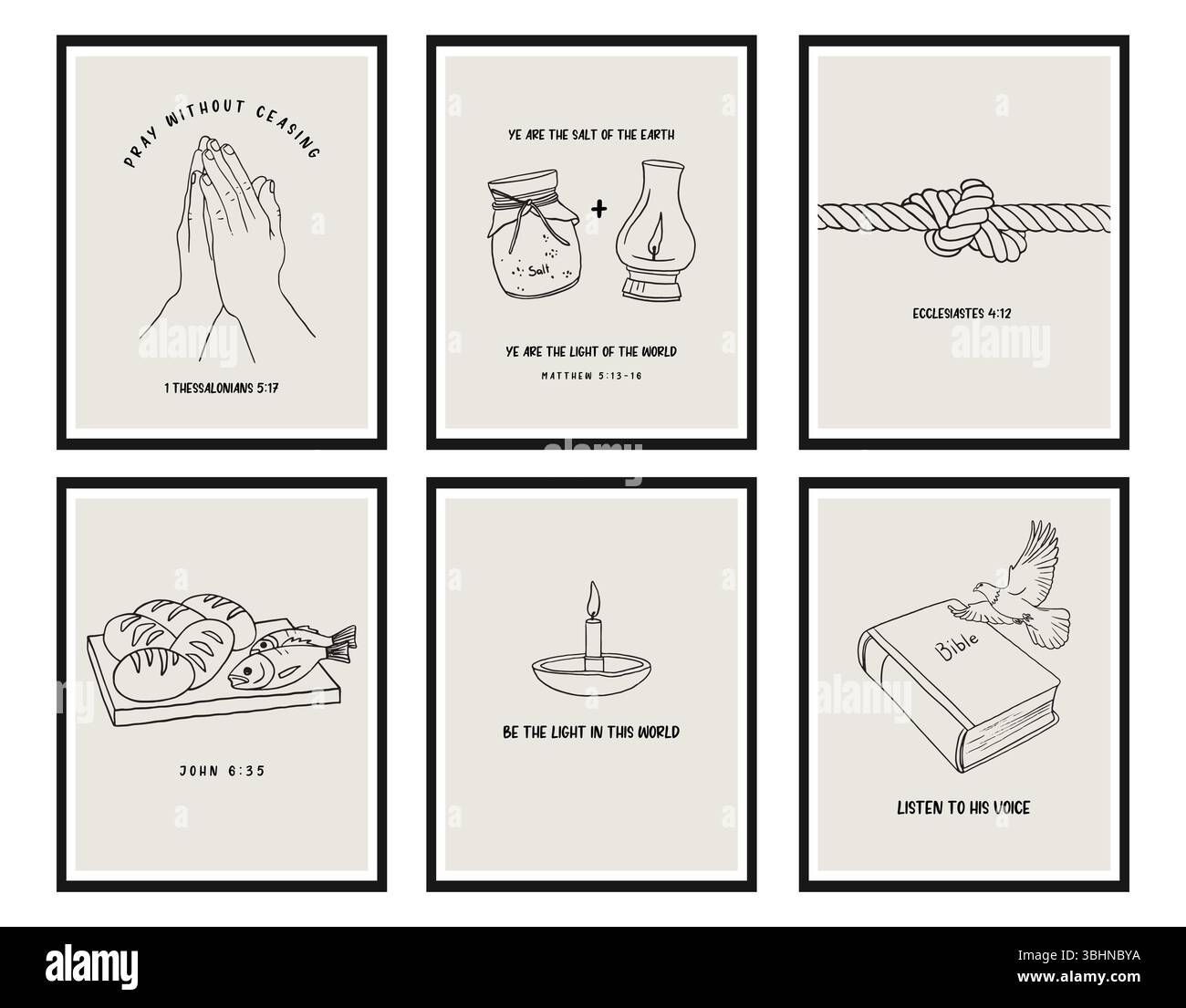 Christian Line Symbols Sketch Posters, Religion Hand Drawn Art, Biblical symbols doodle, Wall ...