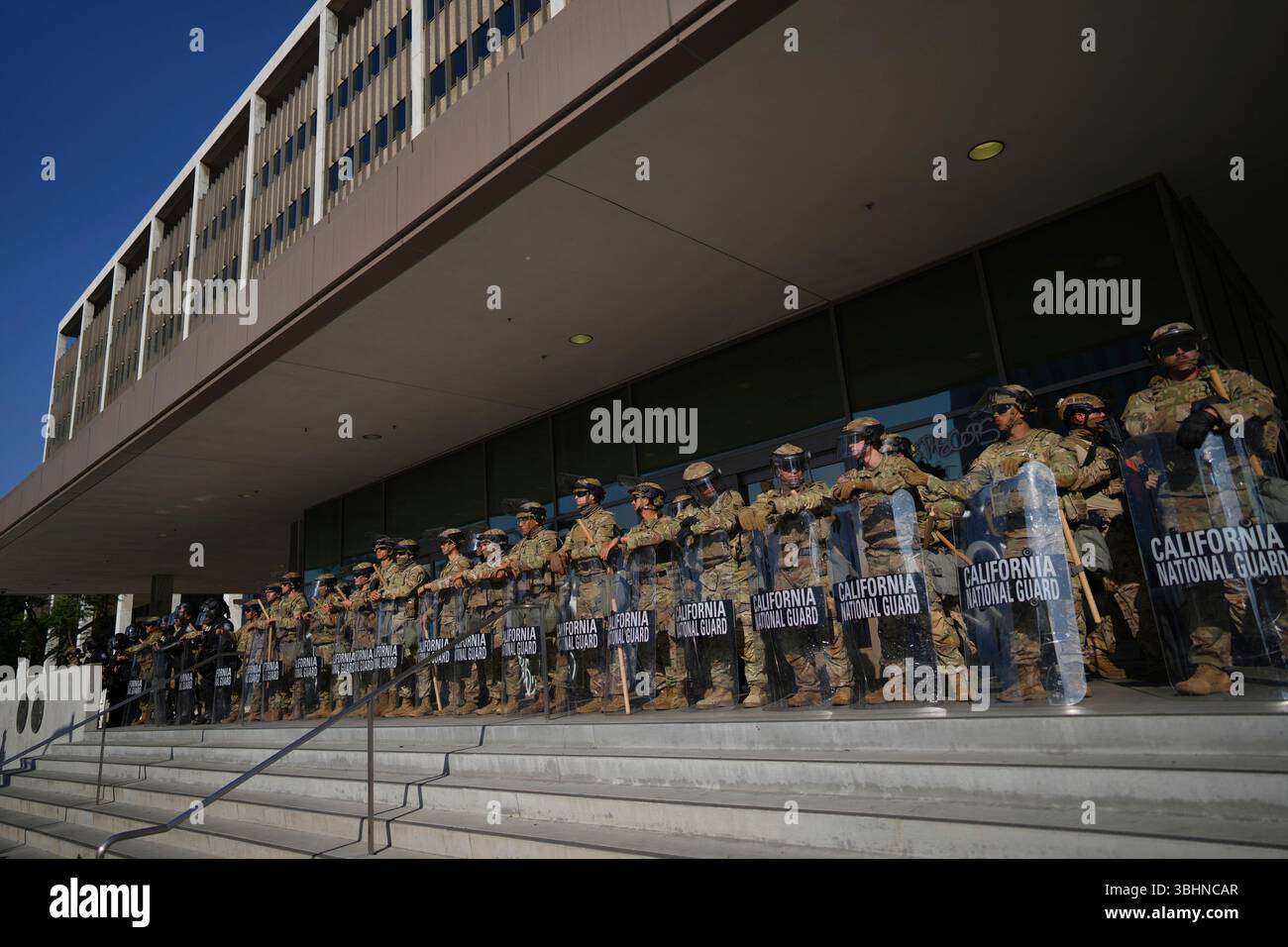 California National Guard stand in formation guarding the federal ...
