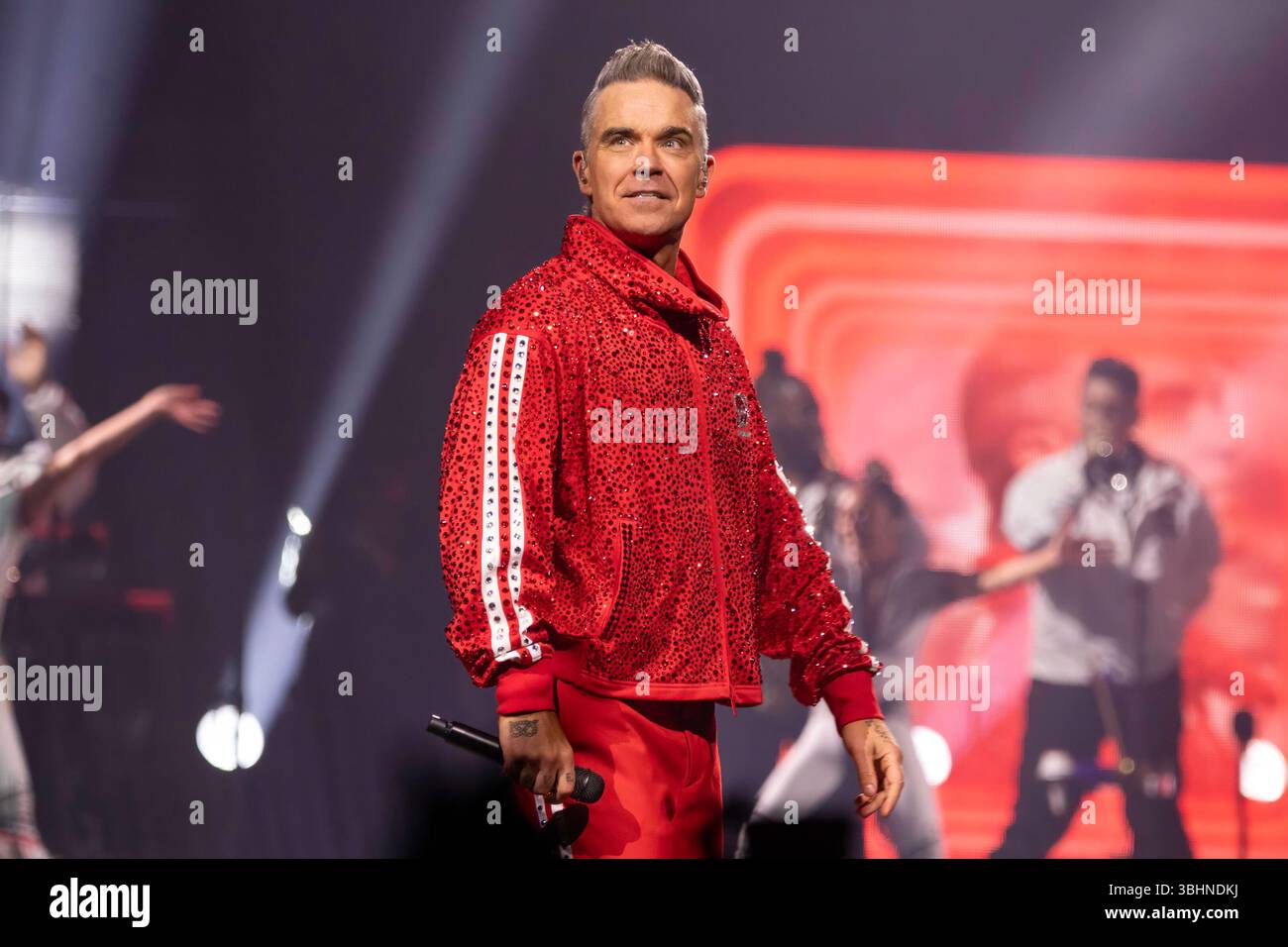 Manchester, England, 10th June, 2025. Robbie Williams playing the first ...