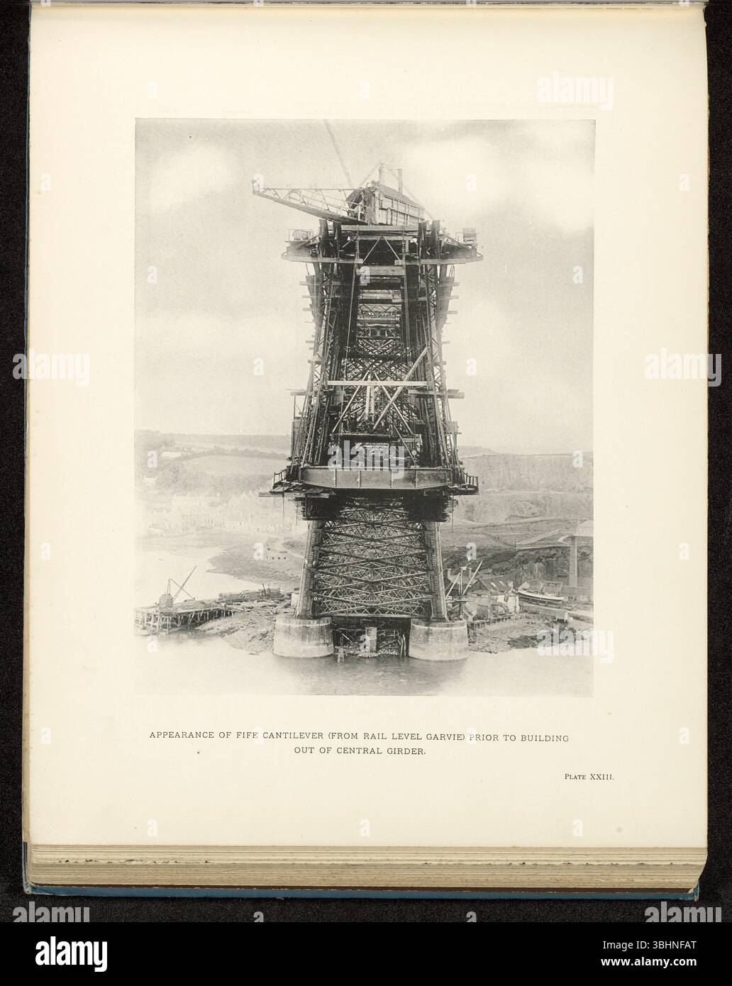 The construction of the Forth Bridge showing the building of the Fife ...
