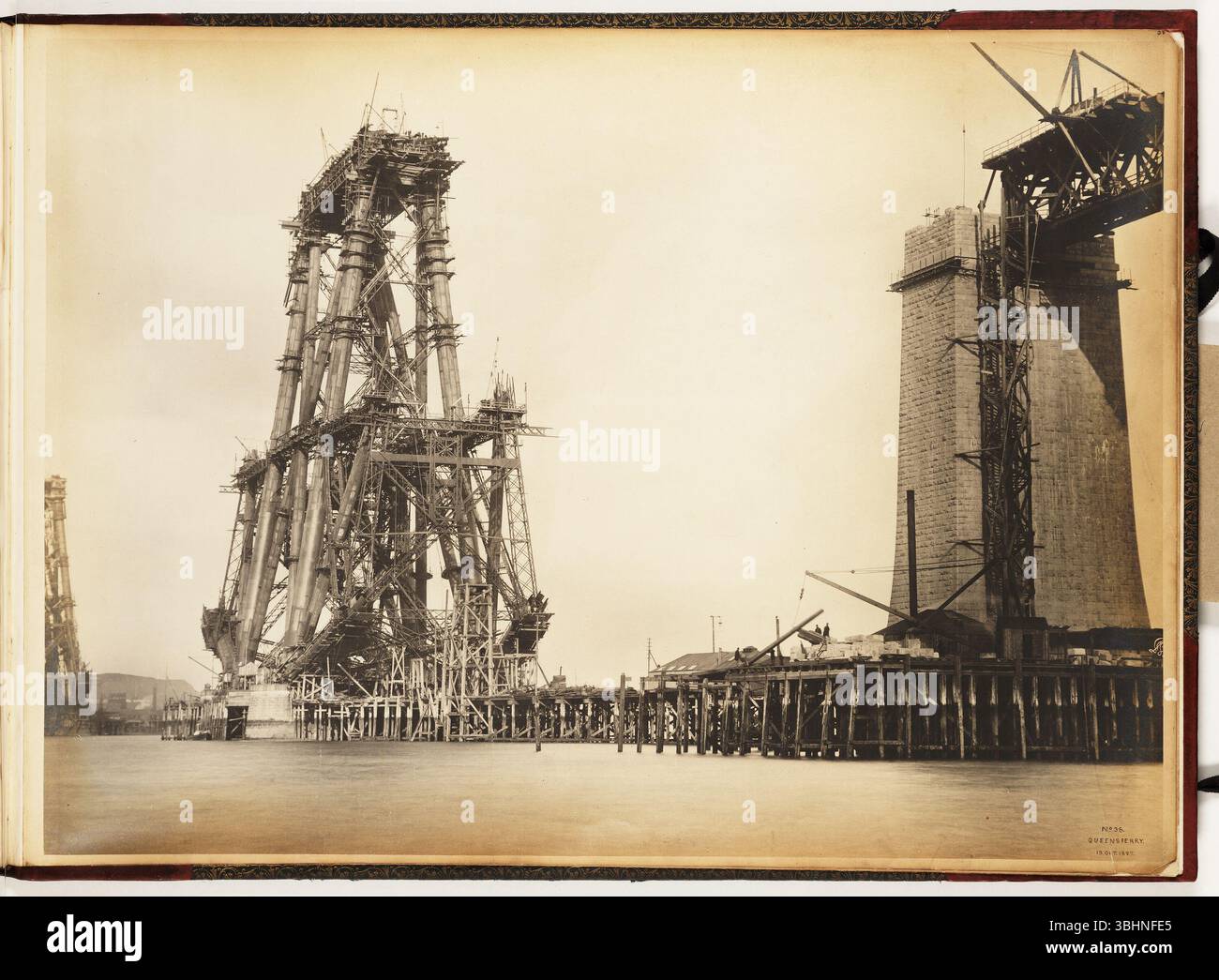 The construction of the Forth Bridge showing the almost complete ...