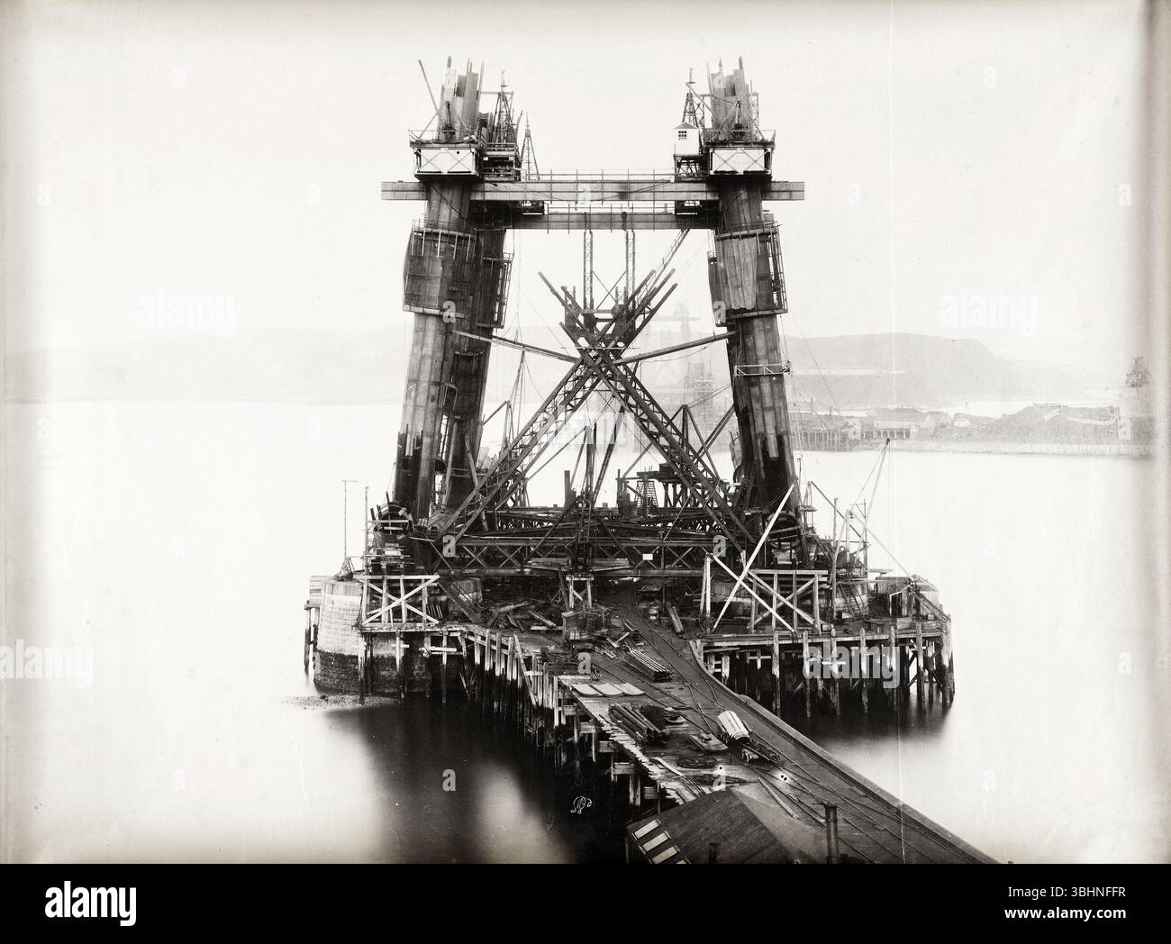 The construction of the Forth Bridge showing the Queensferry Cantilever ...