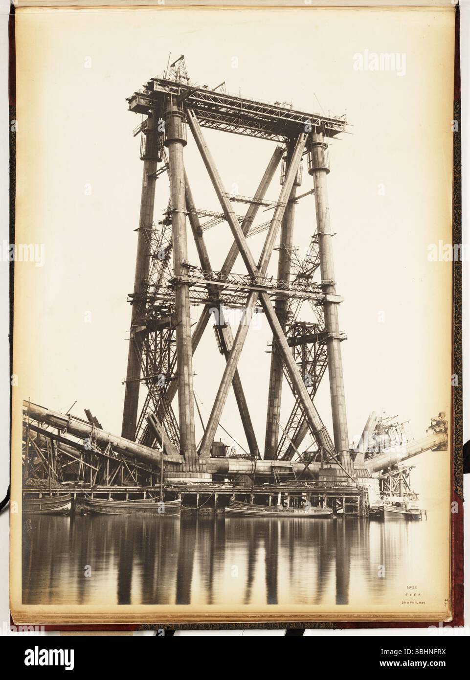 The construction of the Forth Bridge showing the Fife Cantilever at ...