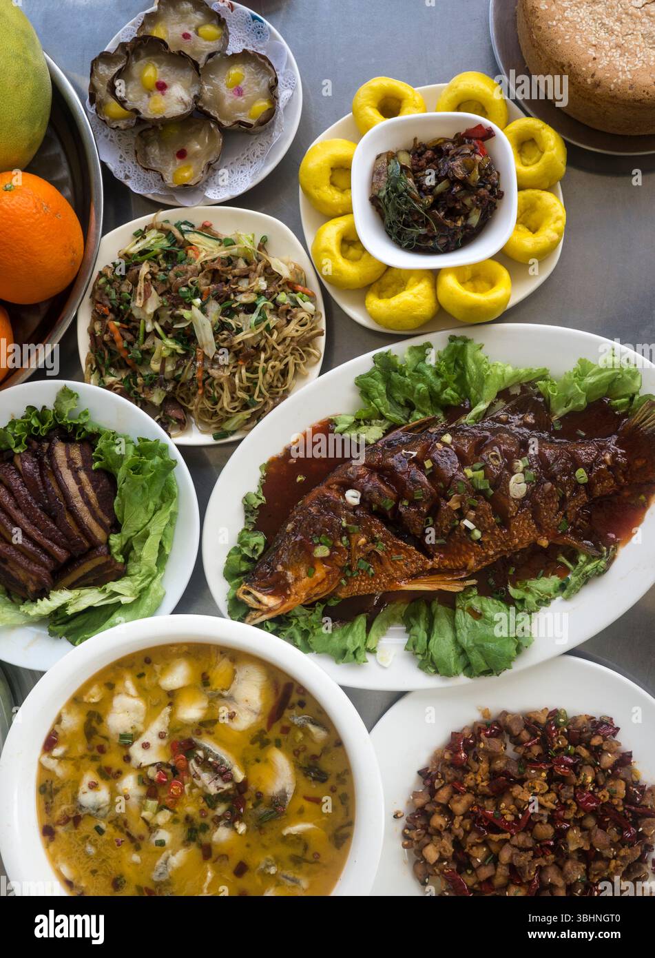 Chinese food in the ceremony of setting up a table to worship ancestors ...