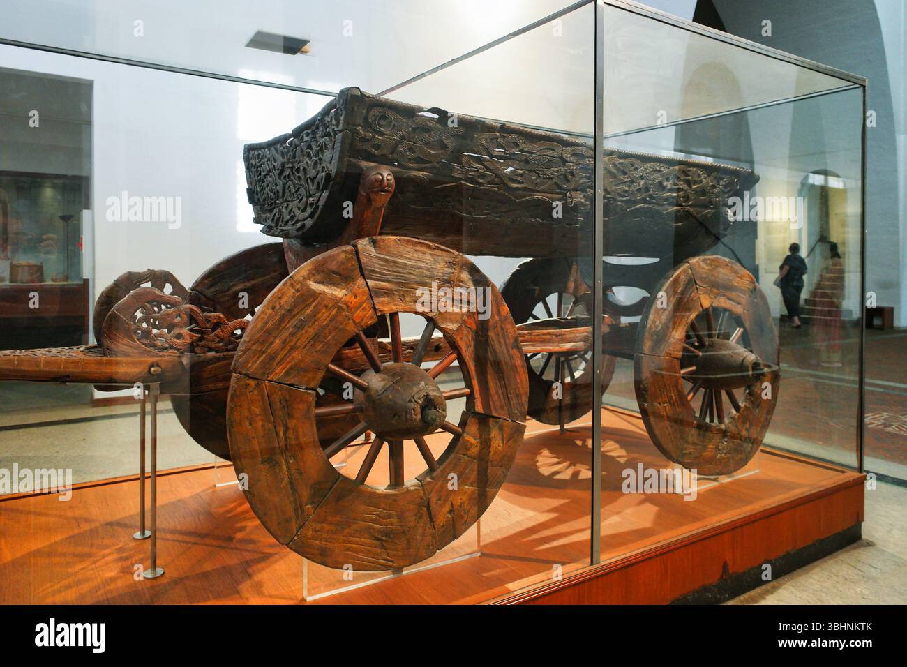 Carved wooden cart from the Oseberg ship burial in the Viking Ship ...