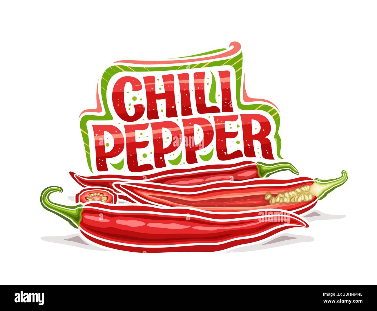 Vector logo for Red Chili Pepper, horizontal poster with cartoon design hot pepper still life ...