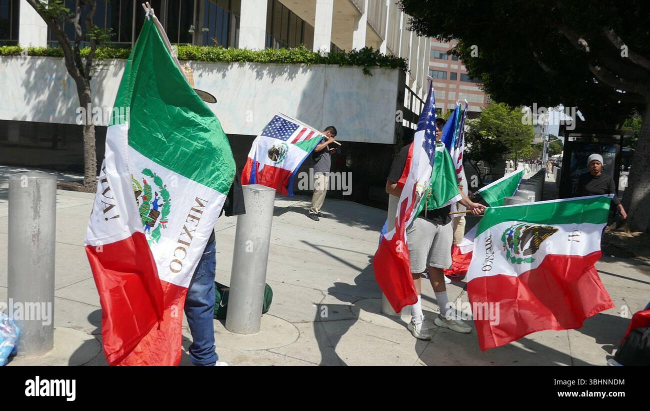 Los Angeles, California, USA 10th June 2025 Mexican Flags with ...