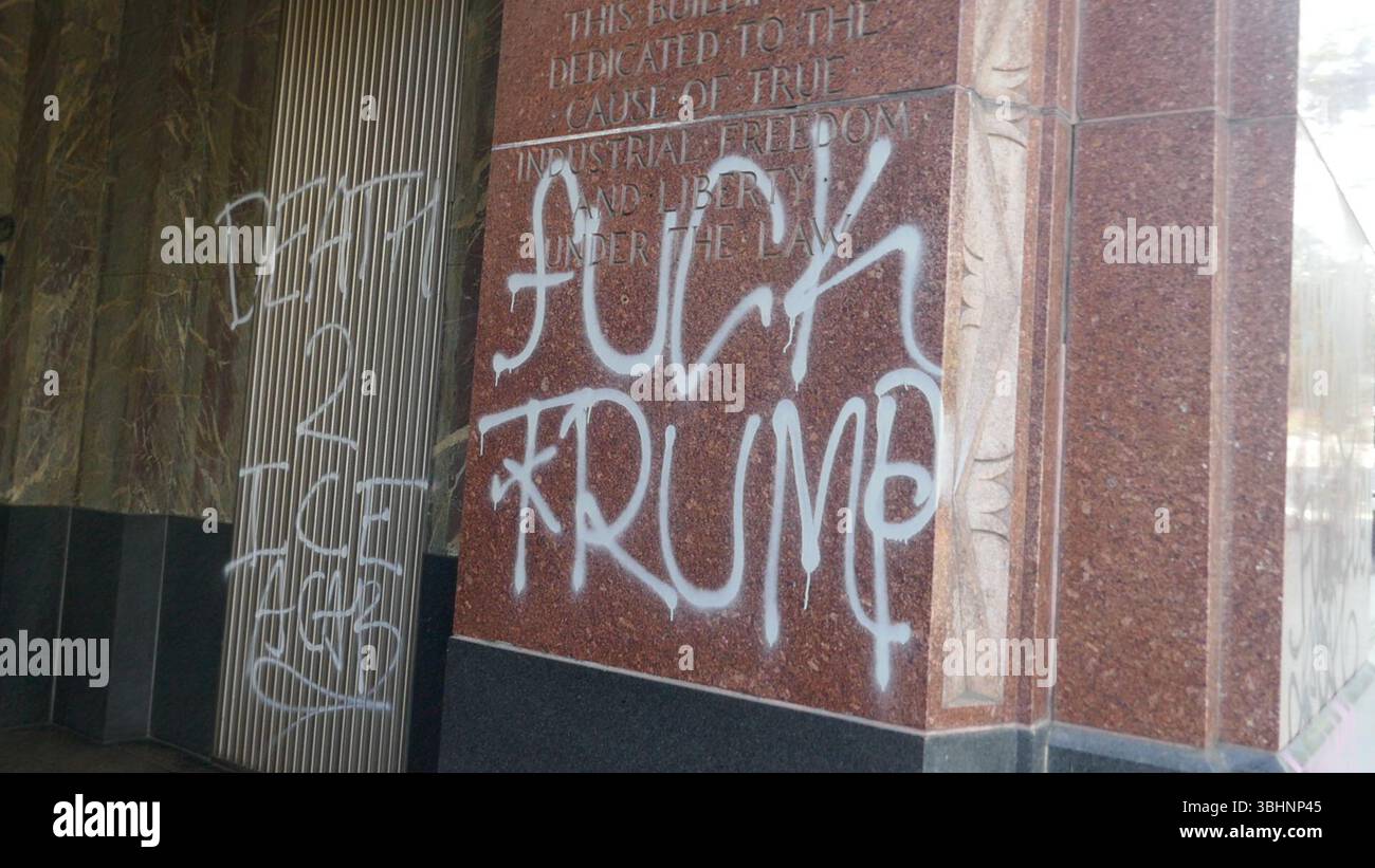 Los Angeles, California, USA 10th June 2025 Graffiti and LAPD Police ...