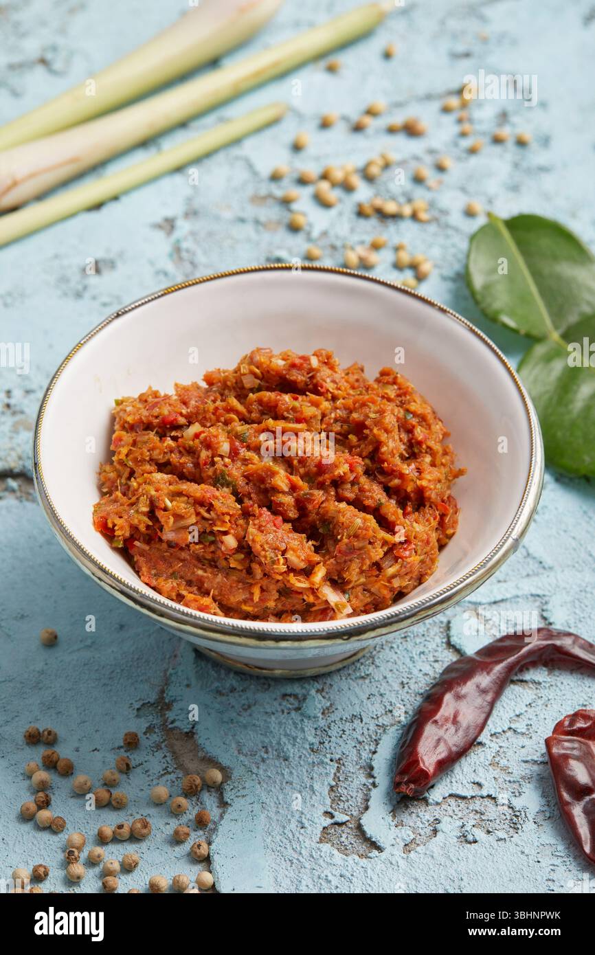Homemade red Thai curry paste. Traditional red Thai curry paste made ...