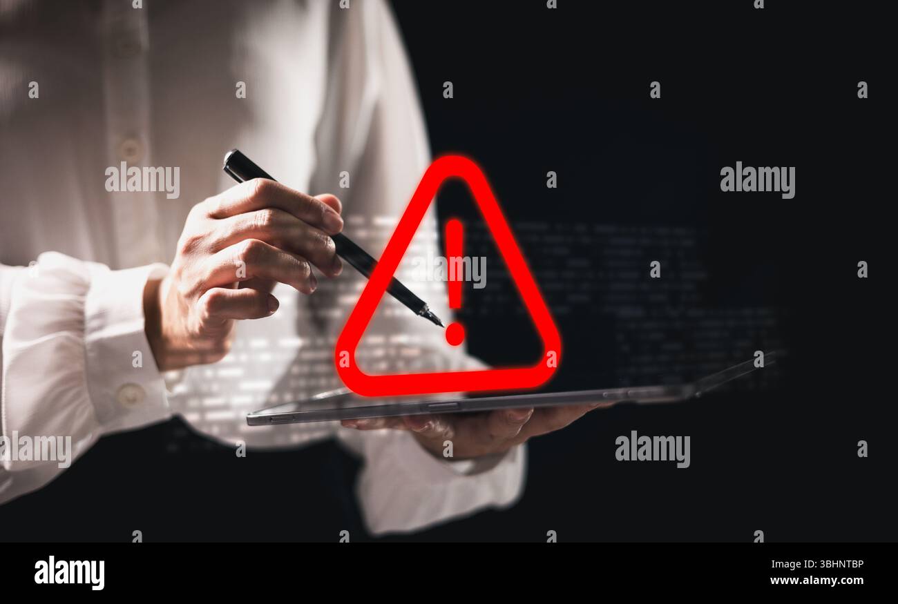 Phishing email alert concept with person using smartphone while ...