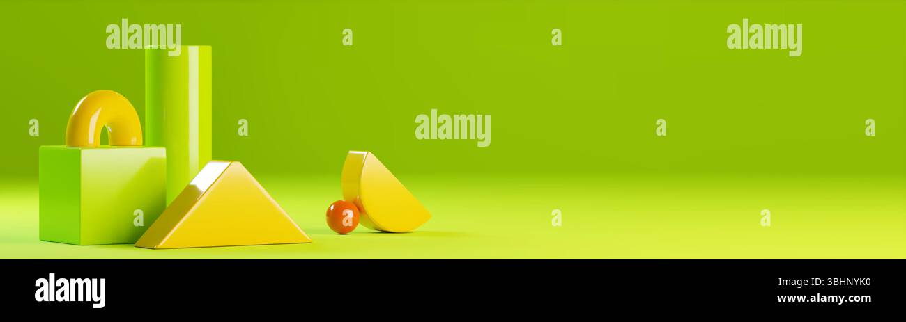 Building block toys composition with vibrant green and yellow geometric ...