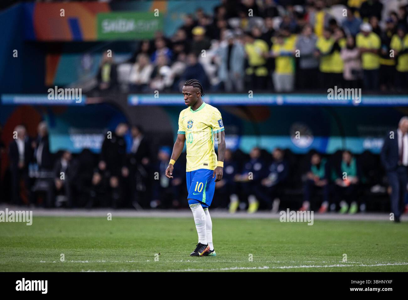 SAO PAULO, BRAZIL - JUNE 10: Vini Jr. of Brazil looks on during the ...