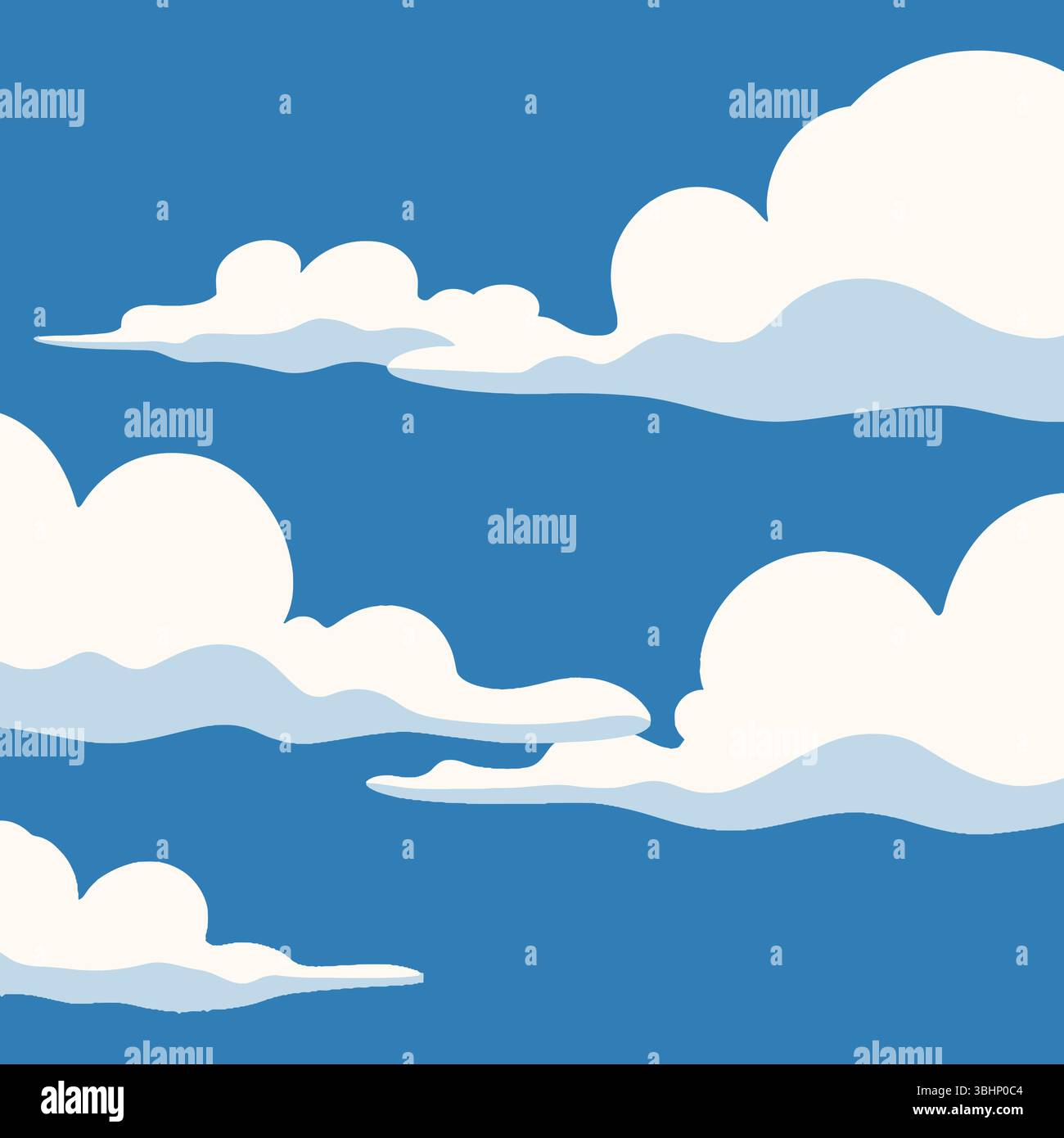 Cartoon clouds in a bright blue sky background illustration Stock ...